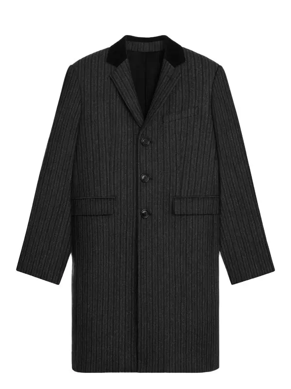 Celine Chesterfield Coat In Striped Wool - Anthracite Color/black