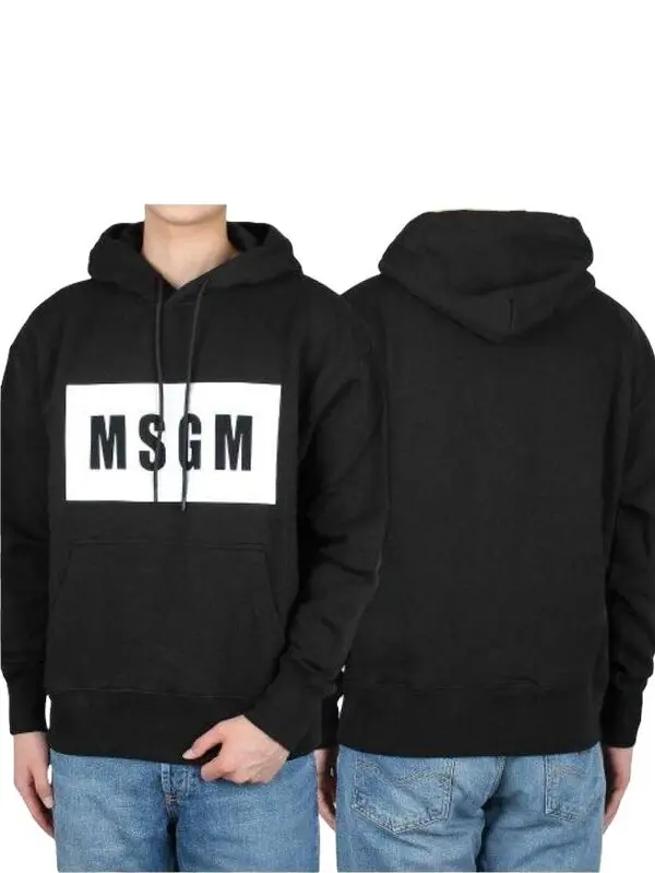 MSGM Logo Print Drawstring Hoodie - Black