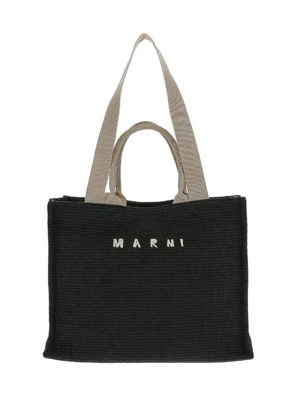 Marni Logo Embroidered Woven Top Handle Bag - Black