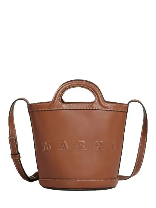 Marni Logo Embossed Tropicalia Small Bucket Bag - Brown