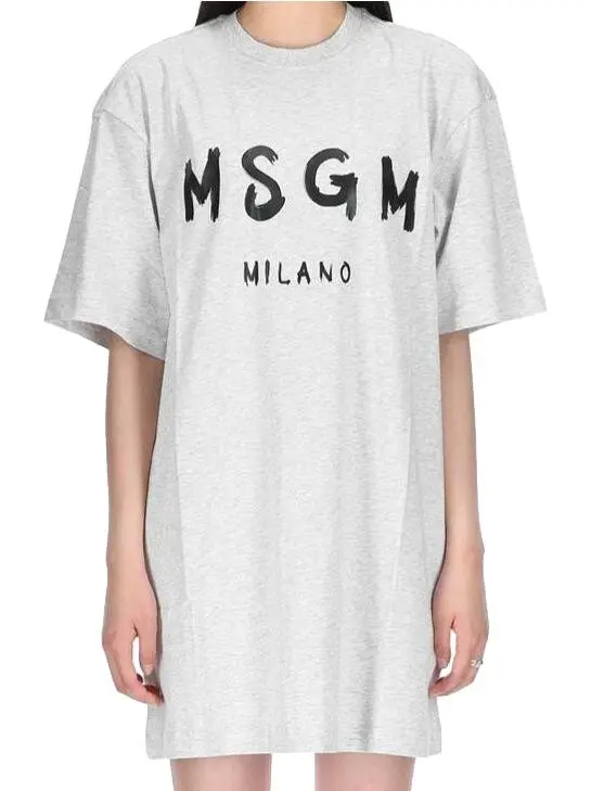 MSGM Brushed Logo Short Sleeve Dress - Grey