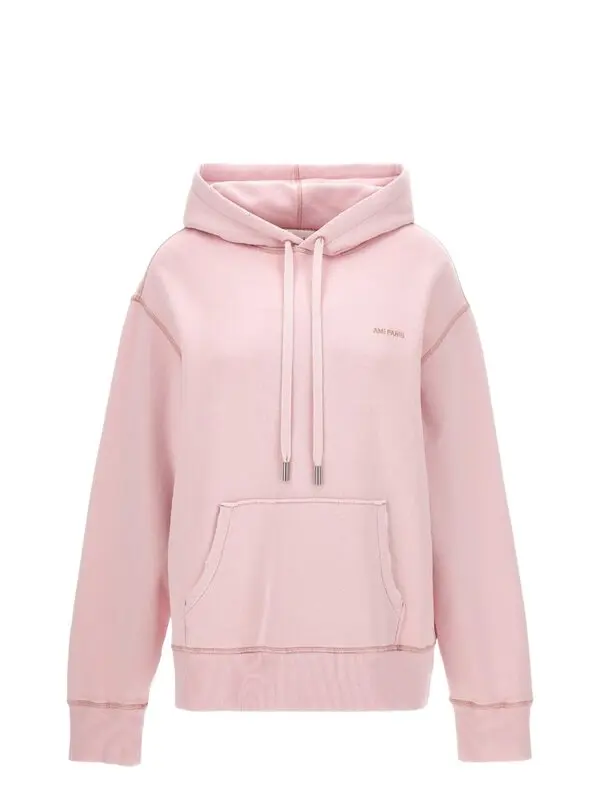 AMI Paris De Coeur Embroidered Drawstring Hoodie - Pink