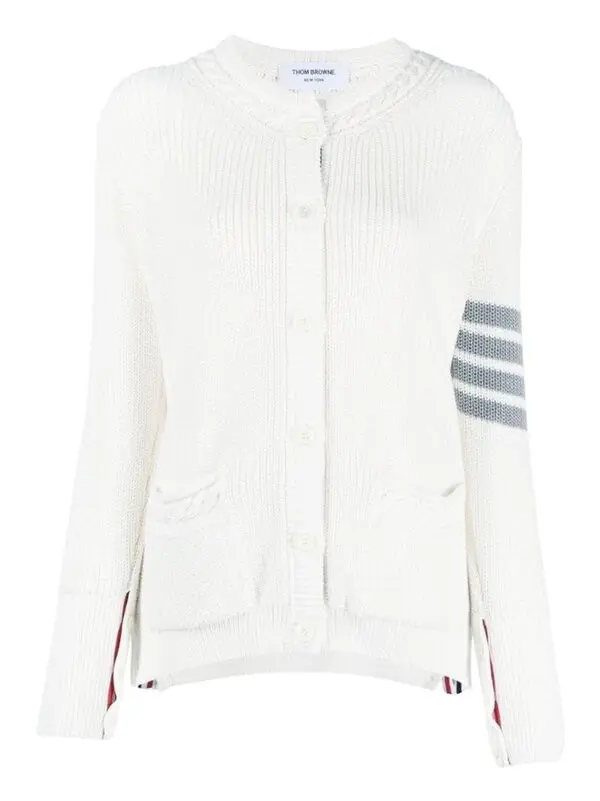 Thom Browne Striped Cable-knit Cardigan - White