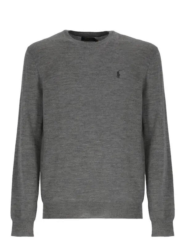 Ralph Lauren Polo Pony Embroidered Merino Wool Knit Jumper - Gray