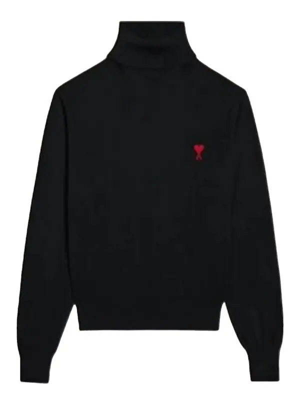 Ami Logo Embroidered Knitted Jumper - Black