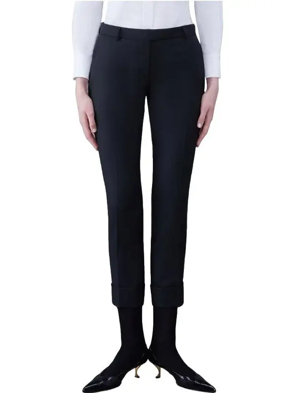 Thom Browne Cropped Tailored Pants With Turn-up Hem - Black