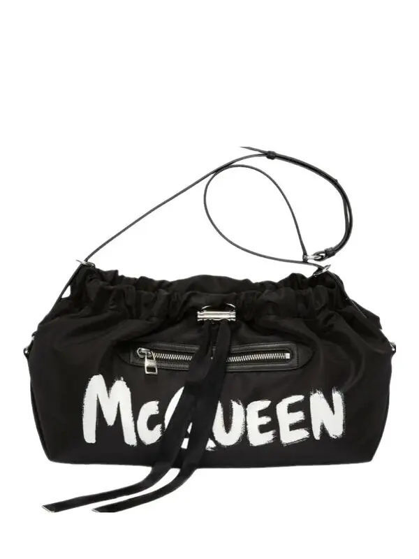 Alexander McQueen Logo Print Drawstring Shoulder Bag - Black