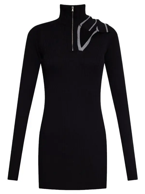 Y/project Long-sleeved Ribbed Knit Dress With Double Collar - Black