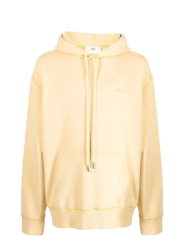 Ami Logo Embroidered Drawstring Hoodie - Nude