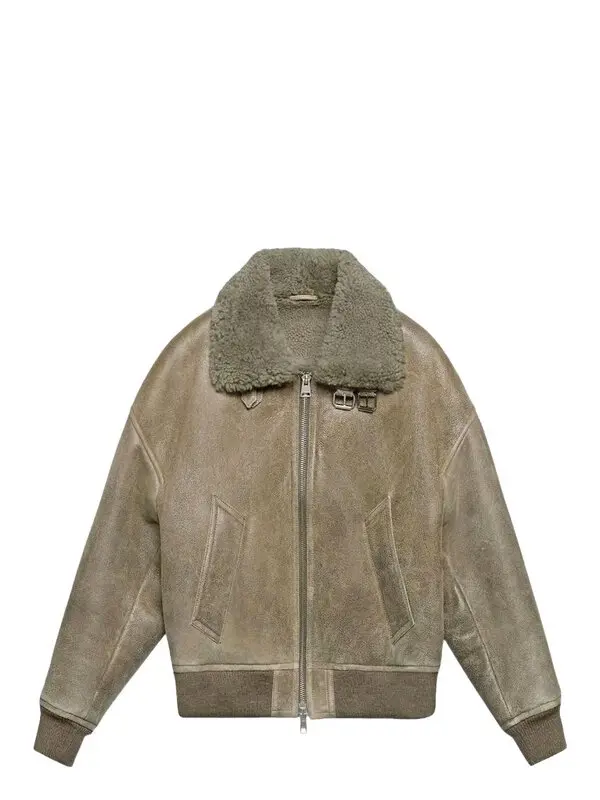 Ami Zipped Shearling Bomber Jacket - Gray