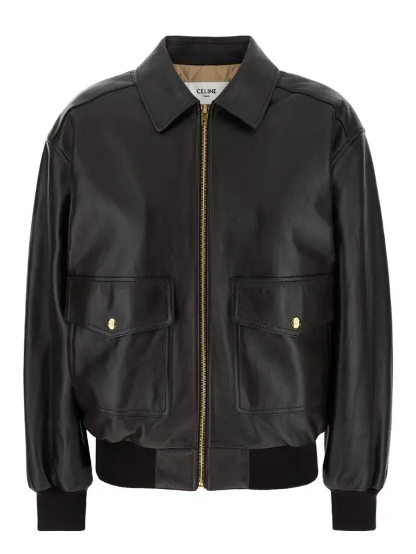 Celine Loose Aviator Blouson Jacket In Soft Lambskin - Brown