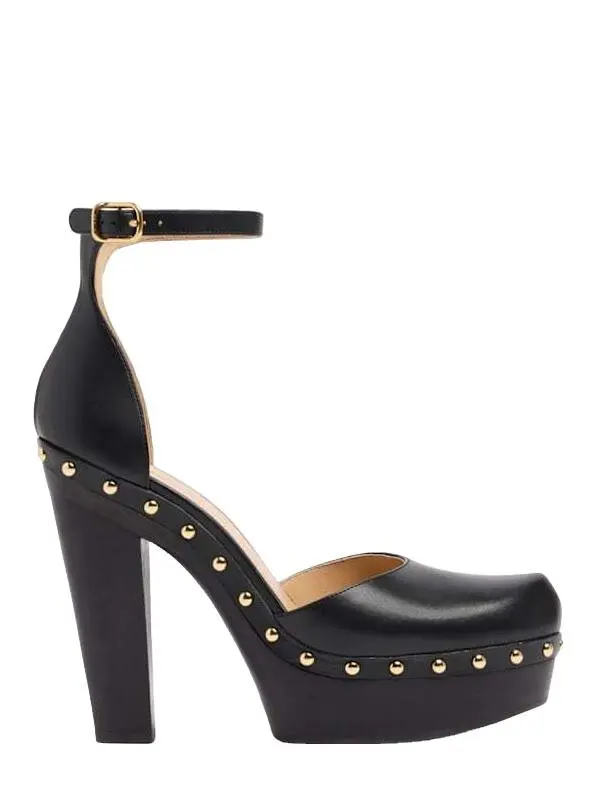Chloé Lola Shiny Leather Pumps With Stud Embellishments - Black