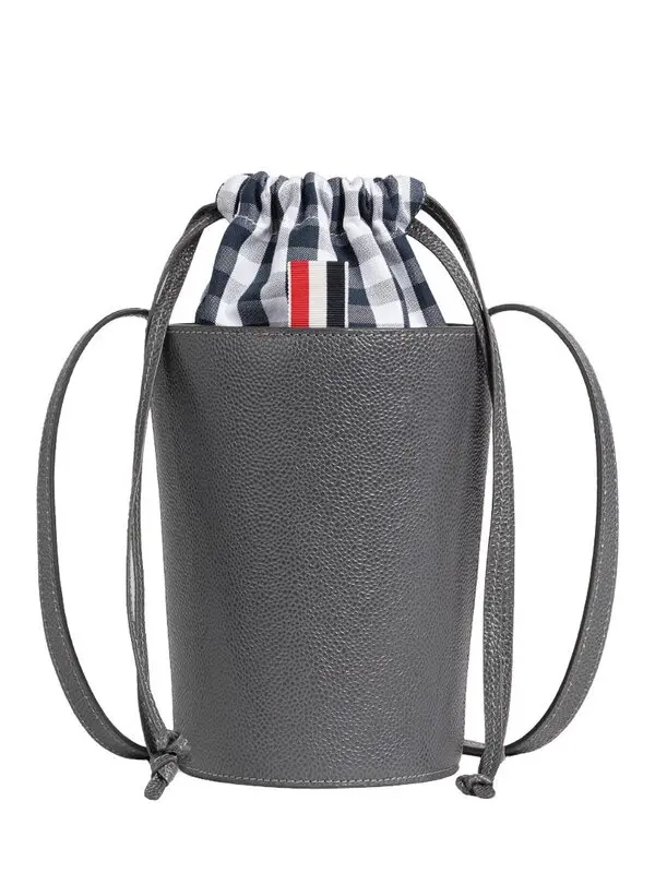 Thom Browne Mini Drawstring-top Leather Bucket Bag - Dark Gray