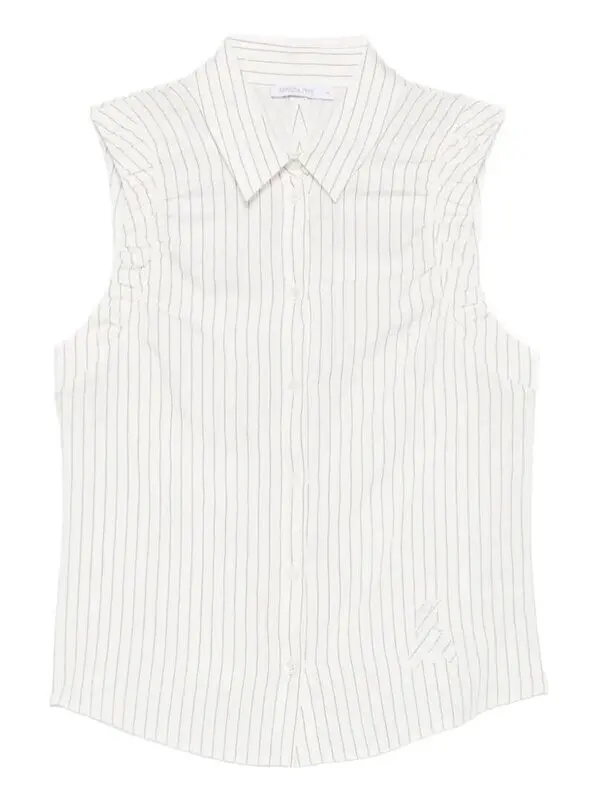 Patrizia Pepe Sleeveless Striped Shirt With Classic Collar - White