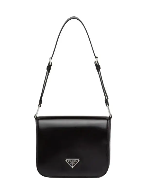 Prada Brushed Leather Shoulder Bag - Black