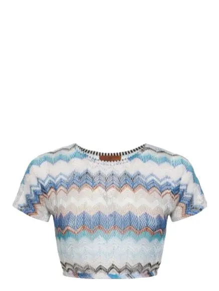Missoni V-neck Crocheted Short T-shirt - Blue