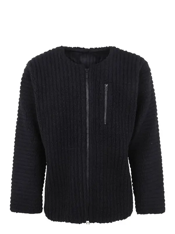 Issey Miyake Pleated Fleece-texture Zip-up Jacket - Black