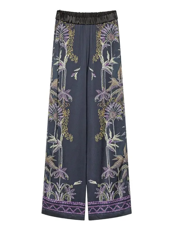 FORTE_FORTE Embroidered Wide-leg Pants - Black