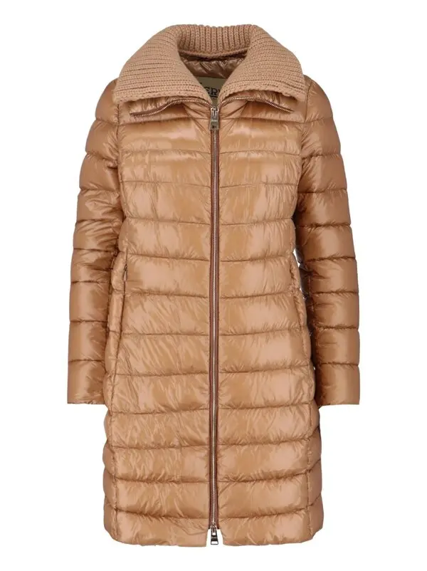 Herno Quilted Coat With Detachable Knit Collar - Nude