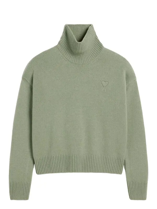 Ami Logo Embroidered Turtleneck Jumper - Green