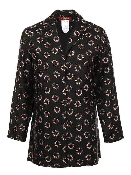 Max Mara Long-sleeved Printed Shirt With Lapels - Black