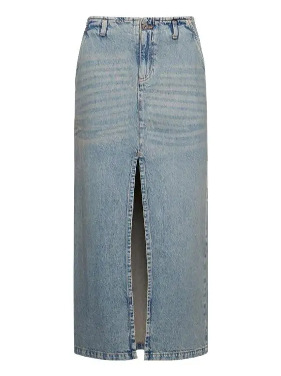 Gimaguas Leslie Denim Midi Skirt With Front Slit - Gray