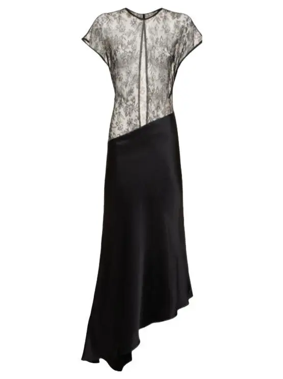 Tove Beline Lace Satin Long Dress - Black