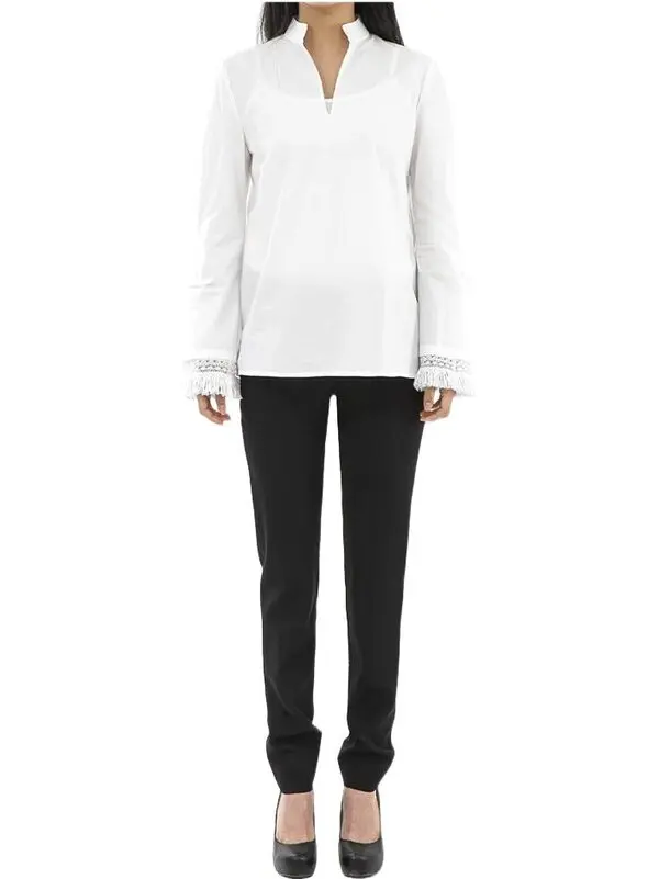 Tory Burch V-neck Long Sleeve Top With Lace Trim - White