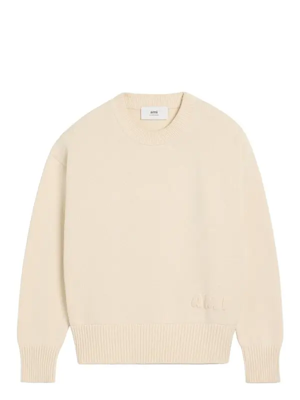 Ami Embroidered Logo Crewneck Jumper - Cream