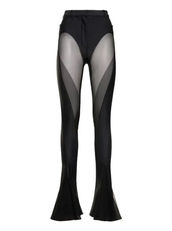 MUGLER Flared Tulle Jersey High-waist Pants - Black