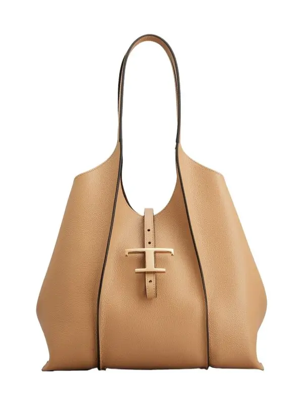 TOD'S Timeless Small Shopping Bag With Signature T Pendant - Beige