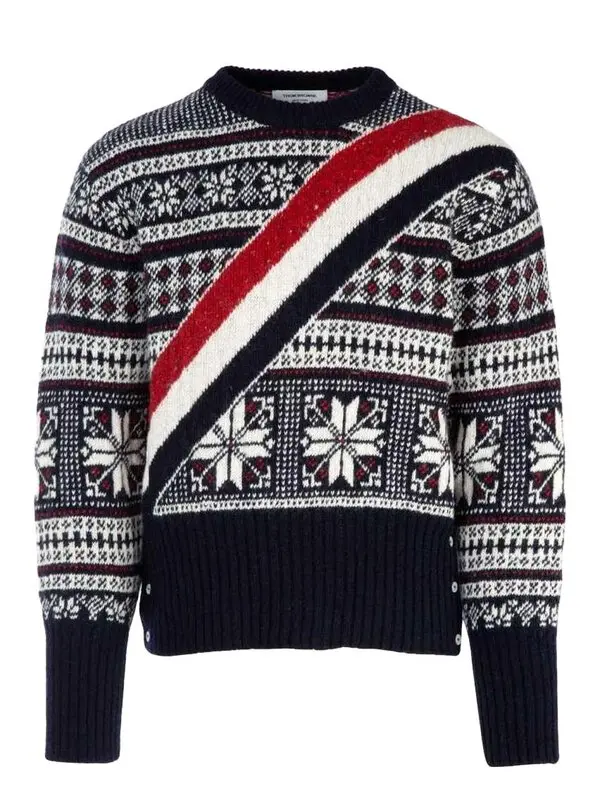 Thom Browne Mohair Diagonal Striped Pullover With Fair Isle Pattern - Black