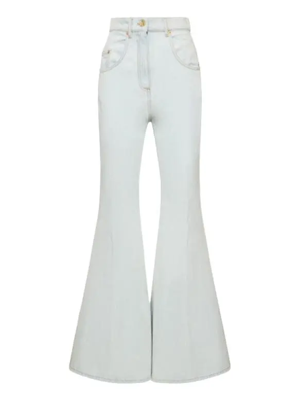 Nina Ricci High Rise Flared Cotton Denim Jeans - White