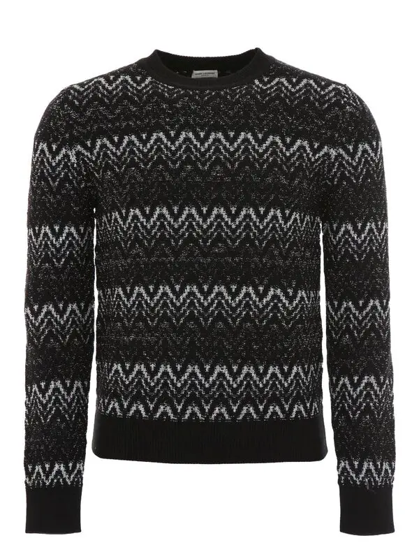 Saint Laurent Embroidered Wool Knit Sweater - Black