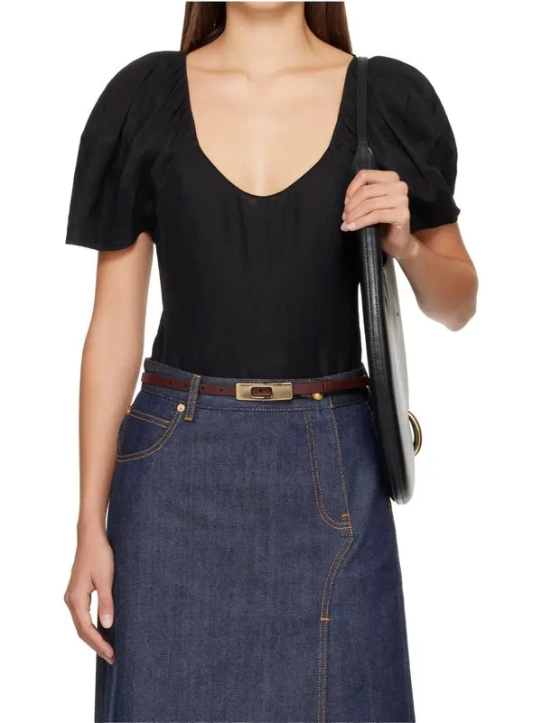 Tory Burch Smocked Neck Top With Cap Sleeves - Black