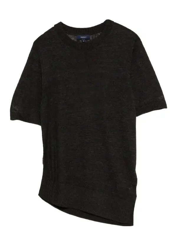 Soeur Asymmetrical Hemline Short Sleeve Knit T-shirt - Black