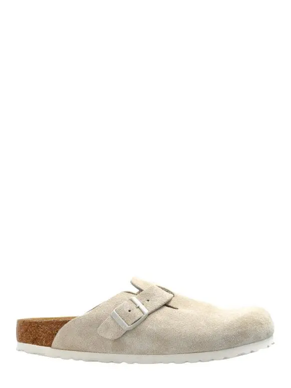 BIRKENSTOCK Suede Boston Clogs With Adjustable Buckle - Nude