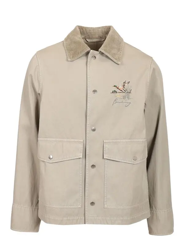 Burberry Motif Embroidered Press Stud Shirt Jacket - Heron Color