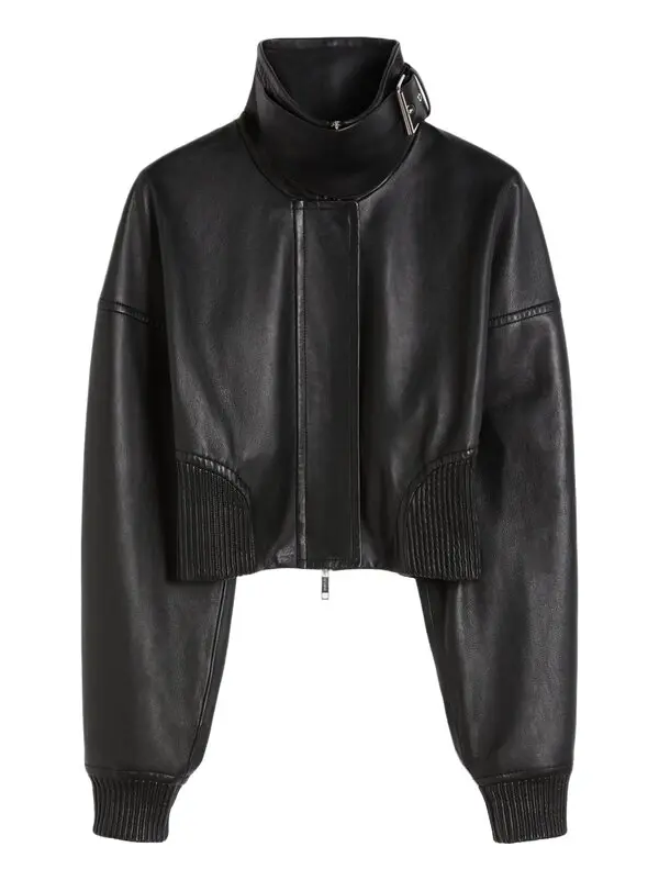 Sportmax High-neck Zipped Leather Bomber Jacket - Black