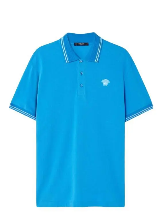 Versace Medusa-embroidered Short-sleeved Polo Shirt - Blue