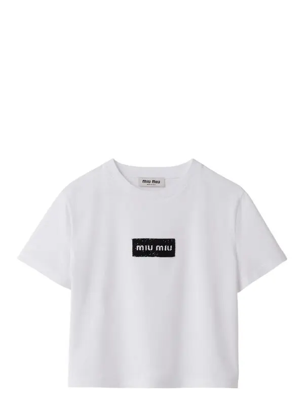 Miu Miu Embroidered Logo Jersey T-shirt - White