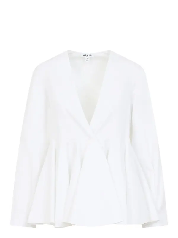 Alaïa Flared Poplin Shirt With Ruffled Hem - White