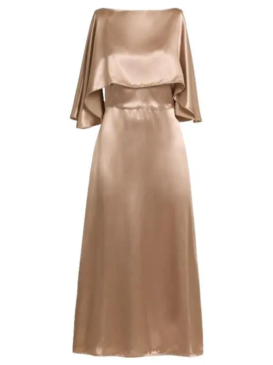 Fabiana Filippi Two-piece Satin Midi Dress With Detachable Cape - Brown