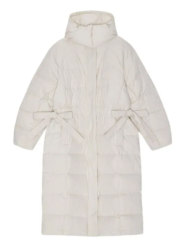 GANNI Quilted Down Puffer Coat With Logo - White