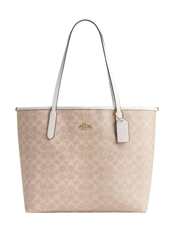 COACH Monogram Tote Bag - Gold/sand/chalk