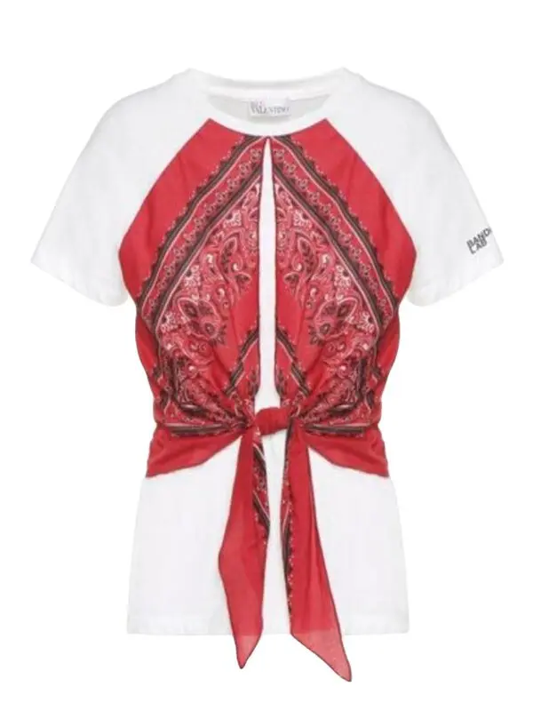Red Valentino Red And Bandana Print Tie Front T-shirt - White