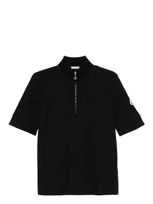Moncler Logo Patch Short Sleeve Zip Up T-shirt - Black