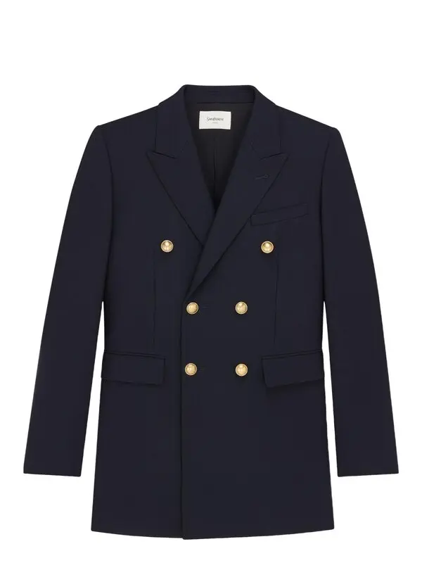 Saint Laurent Wool Gabardine Double-breasted Jacket - Deep Blue