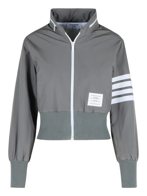 Thom Browne Zip-up Hooded Jacket With Signature Stripes - Grey
