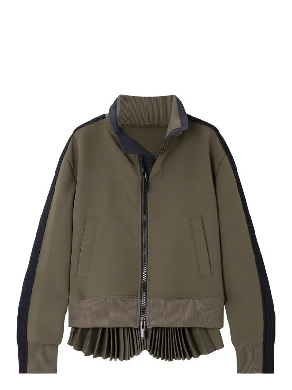 Sacai Zip-up Jacket With Pleated Back - Khaki